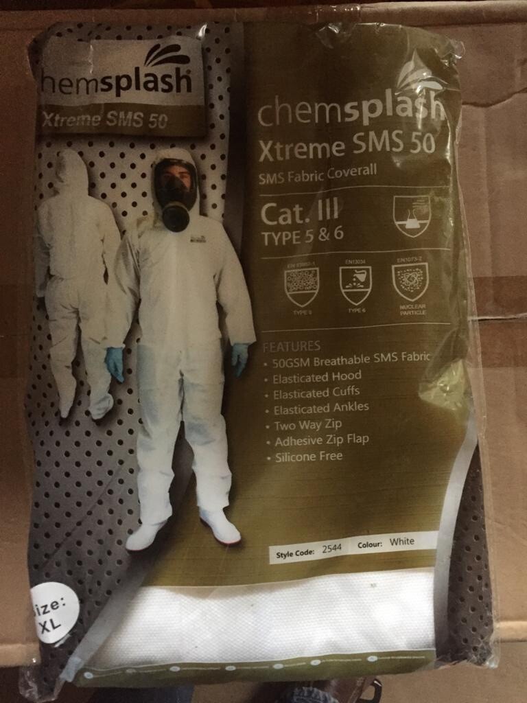 CHEMSPLASH XTREME SMS50 COVERALLS, CAT III TYPE 5 & 6 FULL PROTECTIVE ...