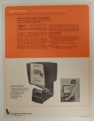 Atlantic Microfilm Corp VTG Paper Advertisement F66 Reader Desk Top ...