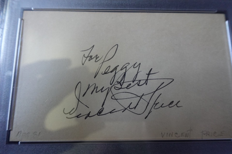 Vincent Price Autographed 3x5 Card Hollywood Actor TV Star PSA SLABBED ...