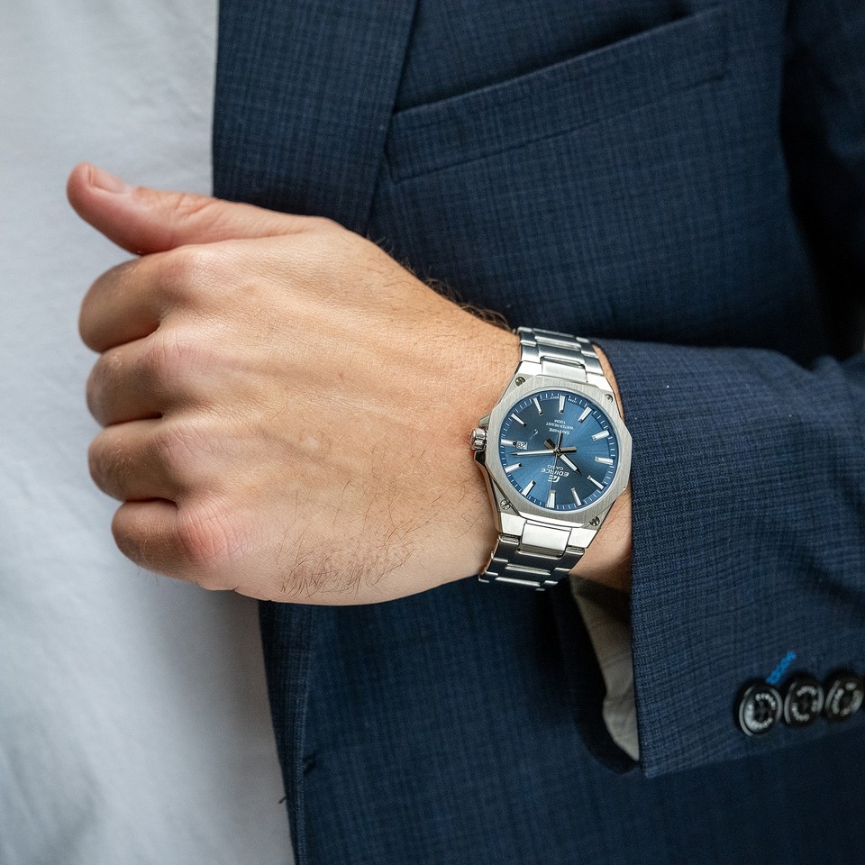 Casio Edifice EFR-S108D-2A Blue Analog Octagon Sapphire Glass Men's ...