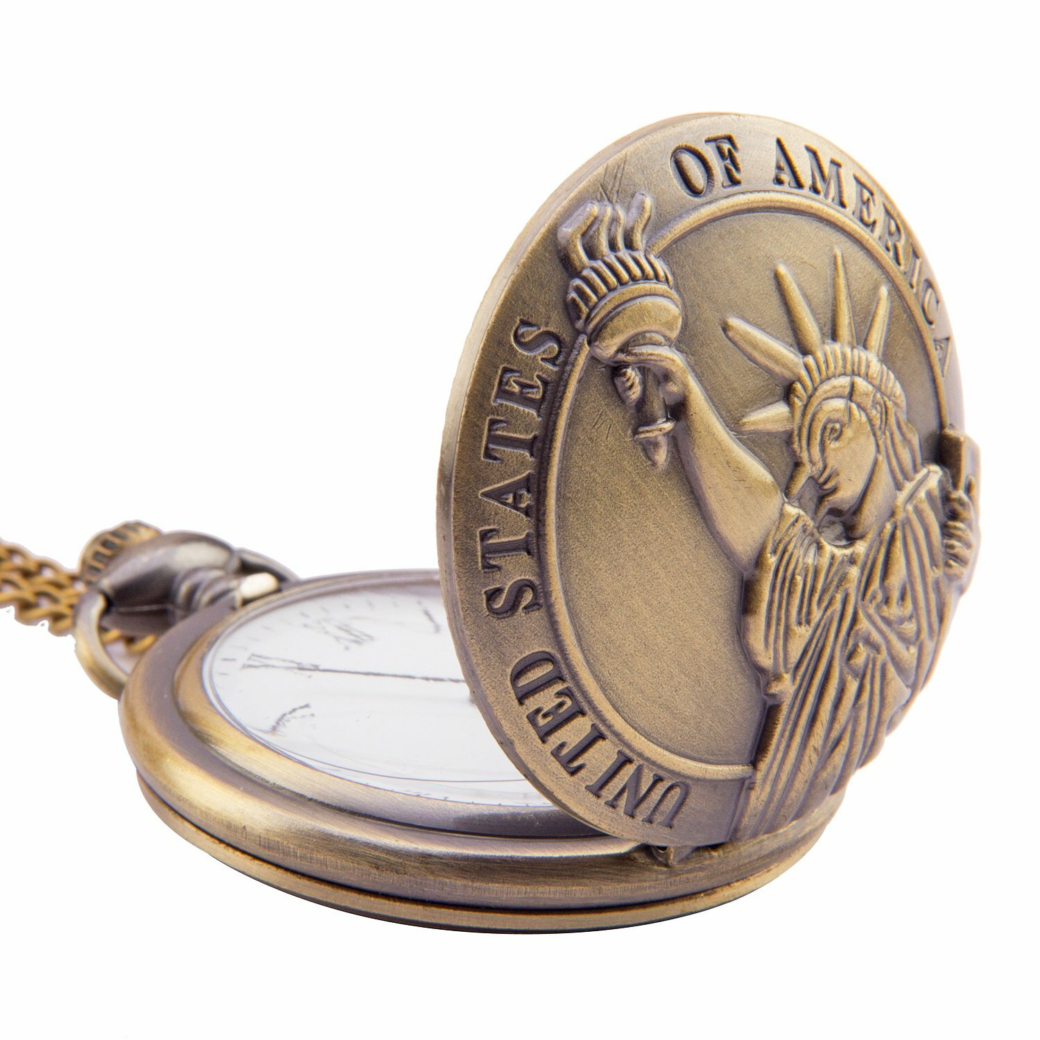 Pocket Watch Statue of Liberty Embossed with Chain Roman Number Dial ...