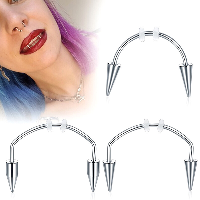 1PC Titanium Steel C Rod Vampire Fangs Tooth Lips Piercing Punk Spiked ...