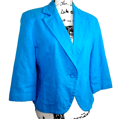 Giorgio Fiorliini Turquoise Linen Blazer Jacket Size 12 Lined Short ...