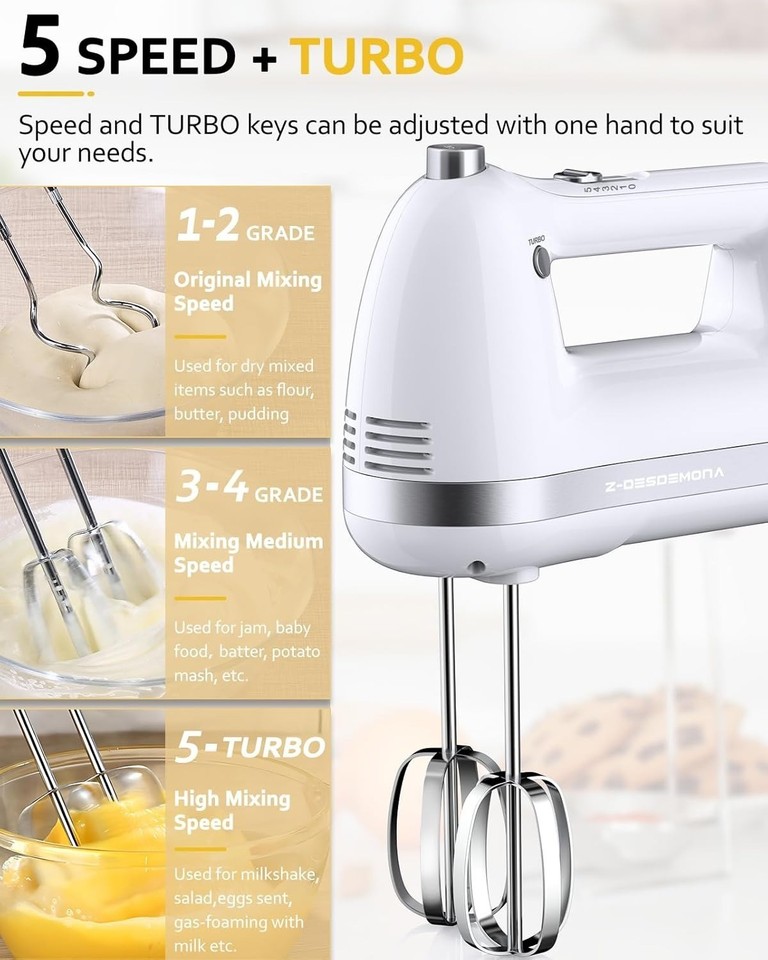 Electric Kitchen Hand Mixer Handheld Mixer 5 Speed 300W with Turbo for ...