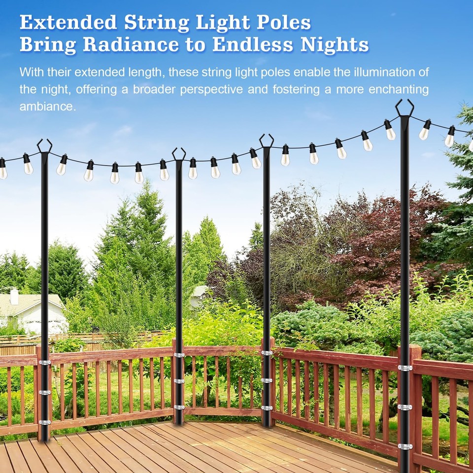 4 Pack String Light Poles,10 Ft Metal Poles with Fork for Outdoor ...