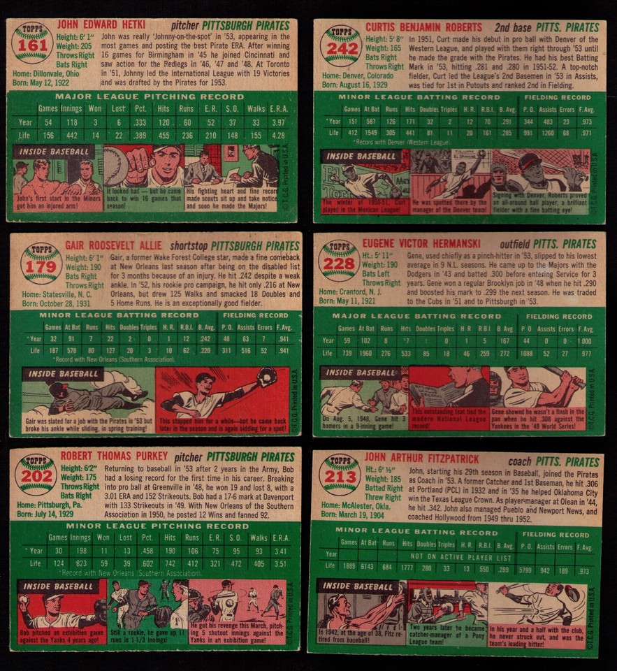 1954 Topps Pittsburgh Pirates COMPLETE Team Set (18ct) w/7 SIGNED NICE ...