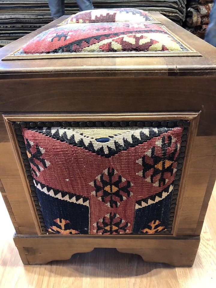 Cedar Chest - Antique Wooden Box - Turkish Kilim Rug Cushions - 19 x 22 ...