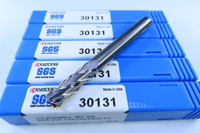 LOT ( 5 ) KYOCERA SGS 1/4" SOLID CARBIDE 30131 END MILLS MACHINIST CNC ...