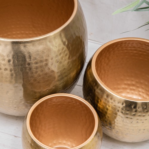 Gold Hammered Metal Indoor Flower Pot Bowl Planters Decorative Metalic ...
