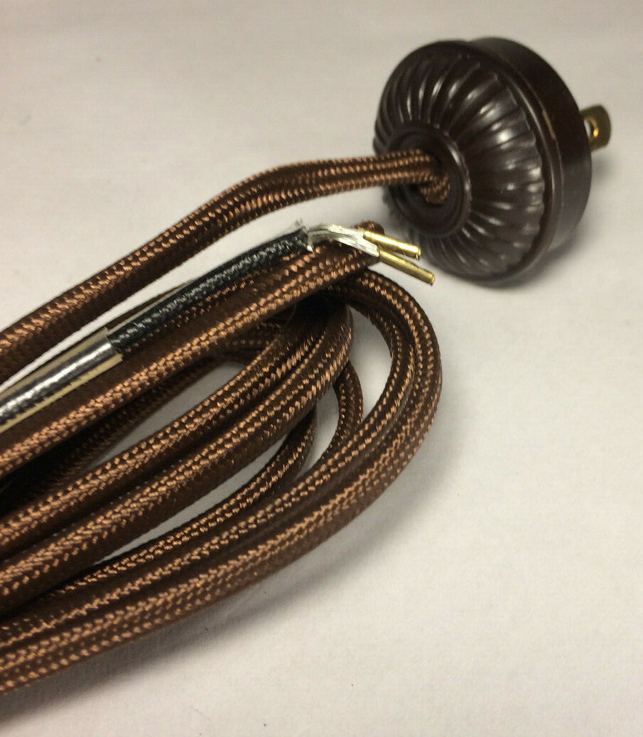 New 10 ft. Brown Rayon Lamp Cord Set with Ribbed Style Brown Plug # ...