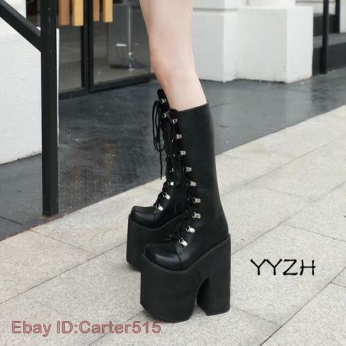 Goth Platform Knee High Boots Punk Cosplay Boots Wedges Heels Womens ...