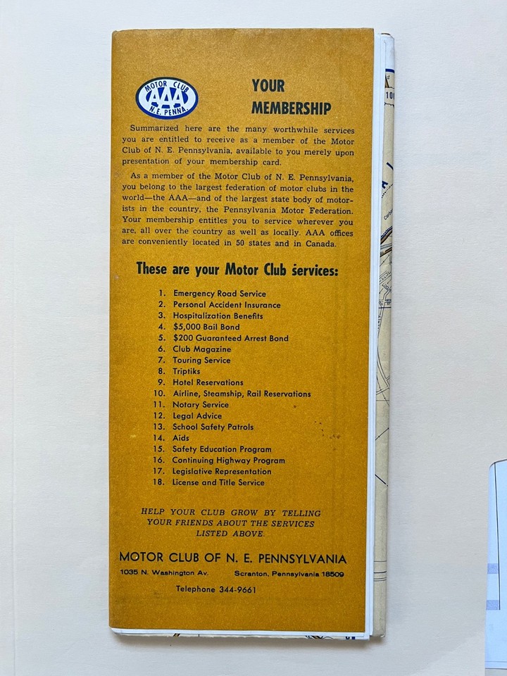 AAA Motor Association Map of Scranton Pa Lackawanna Vintage | eBay