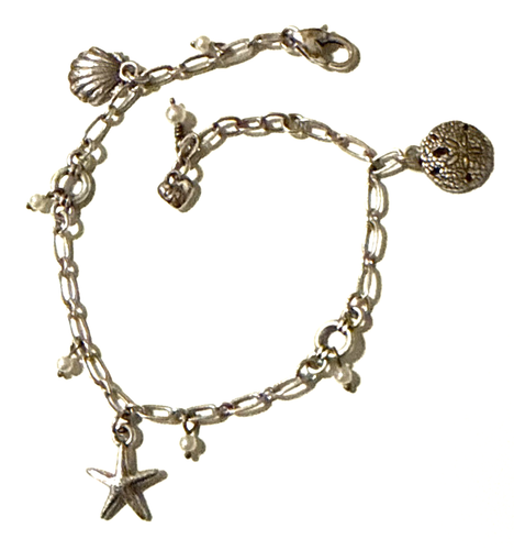 BRIGHTON Charm Anklet Shell Starfish Silver Dollar Retired 10" | eBay