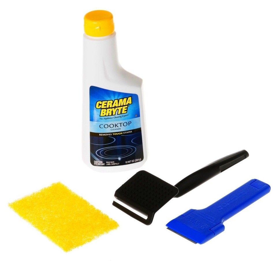 Ceramic & Glass COOKTOP Cleaning KiT = Pads Scraper & Cleaner CERAMA ...