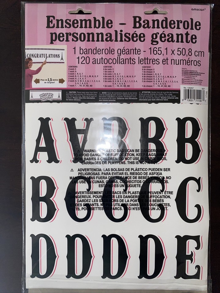 Amscan Personalized Giant Banner Kit 65”x20” Letters & Numbers Paris ...