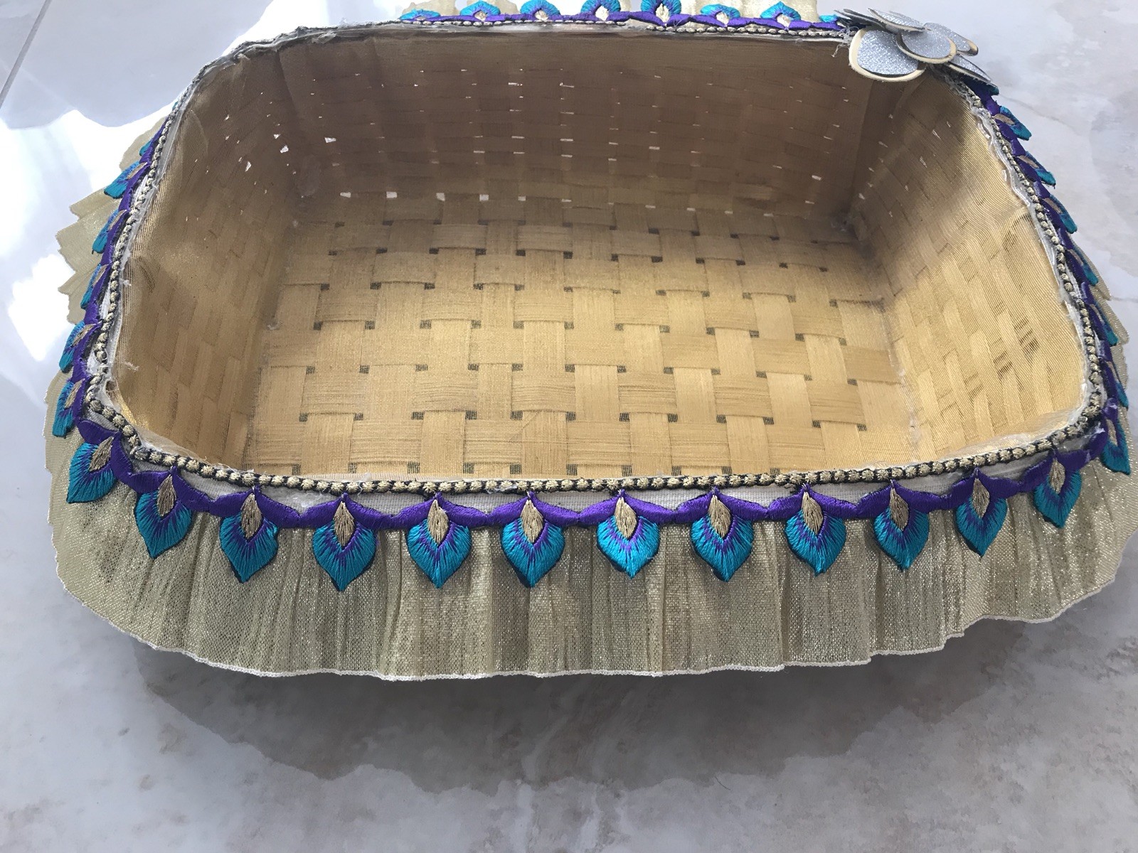 Decorative Tray Chaab Sequins Indian Wedding Xmas Gift Pooja Festive ...