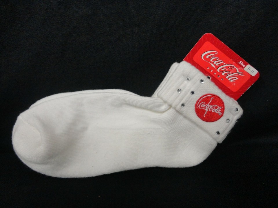LADIES COKE SOCKS VINTAGE WHITE RED COKE BUTTON COCA COLA SIZE 9-11 MIP ...
