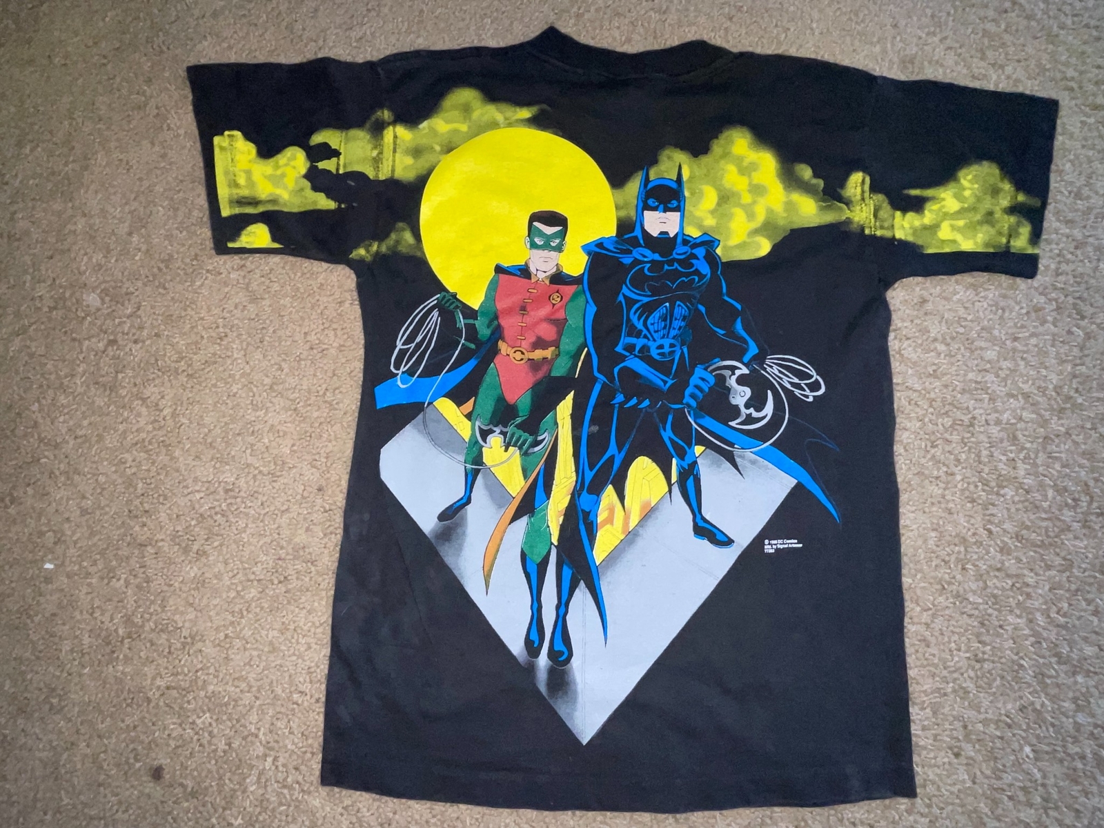 VTG 90S BATMAN ROBIN DC COMICS 1995 ALL OVER PRINT SH… - Gem