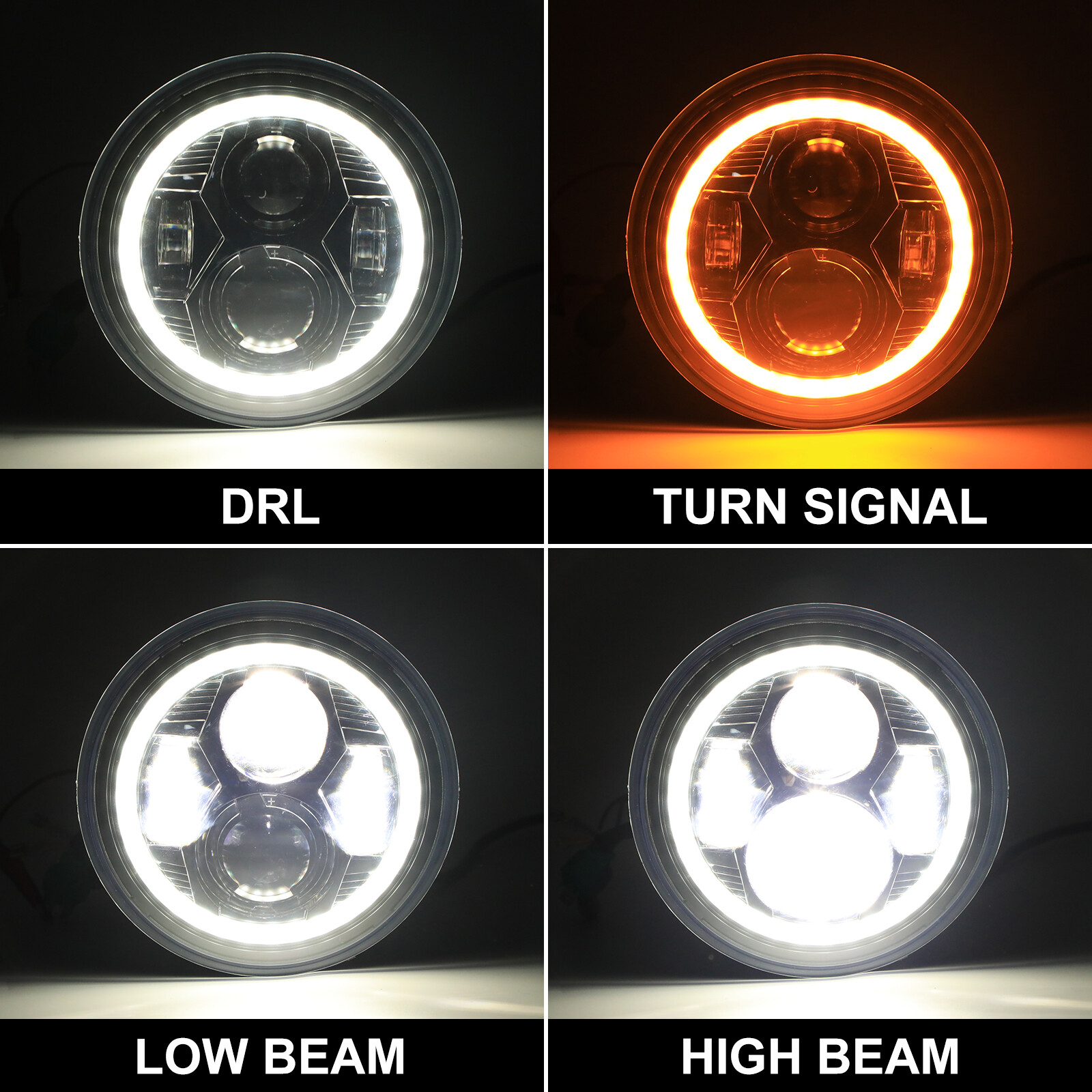 7 inch Red LED Headlights Round H4 Halo Angel Eyes for Jeep Wrangle TJ ...