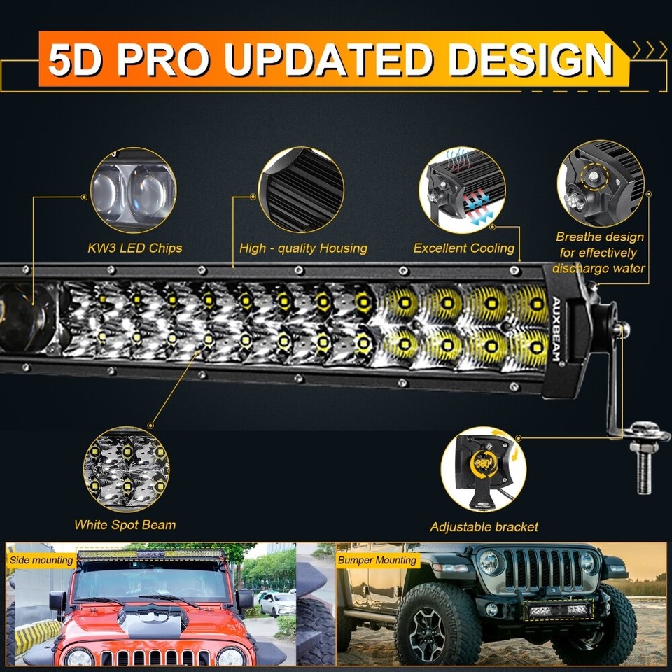 AUXBEAM 32" 5D-PRO Dual Row LED Work Light Bar Fog Lamp + DT Wiring ...