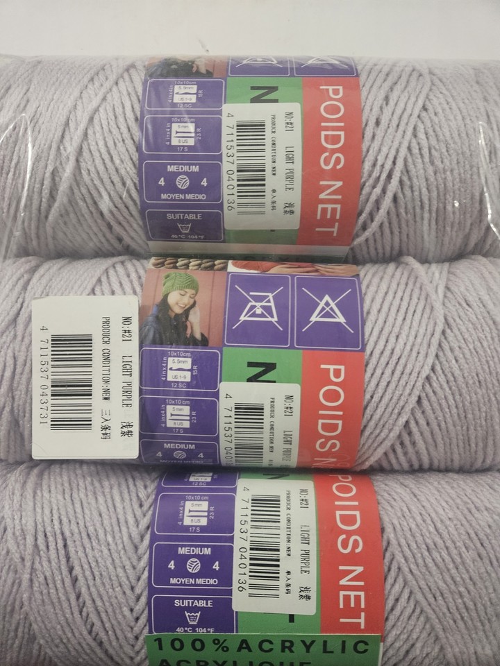 Knitt Fever light purple Yarn -3 Pack of 198G/7Oz - Acrylic - 4 Medium ...