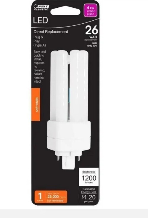 Feit Electric PL GX24Q-3 4-Pin LED Light Bulb Soft White 26 Watt ...