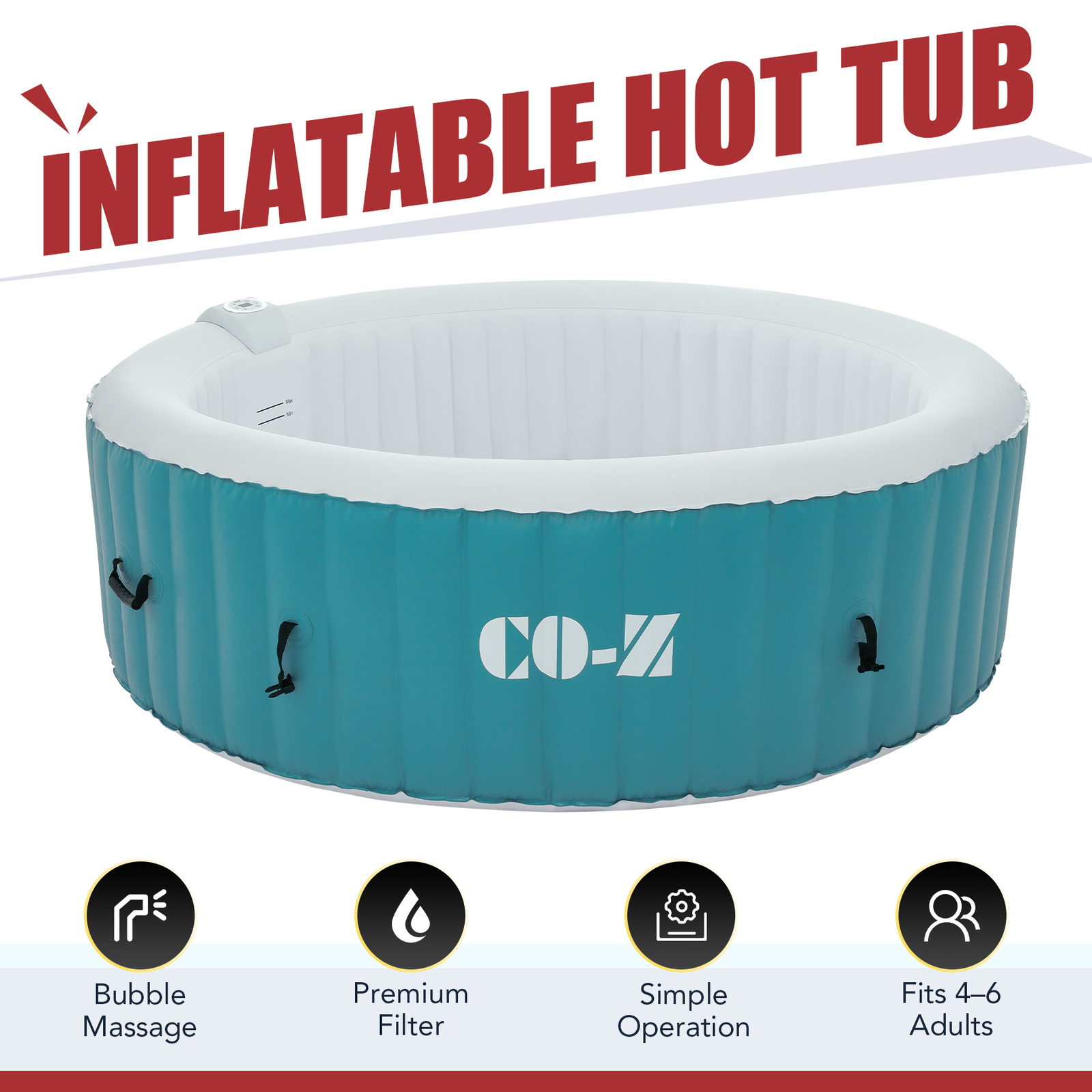 CO-Z Portable Inflatable Hot Tub Spa plus 130 Air Jet 5-7 Person Round ...