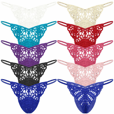 Mens Crocheted G-String Hollow Underwear T-Back Briefs Thong Underpants ...