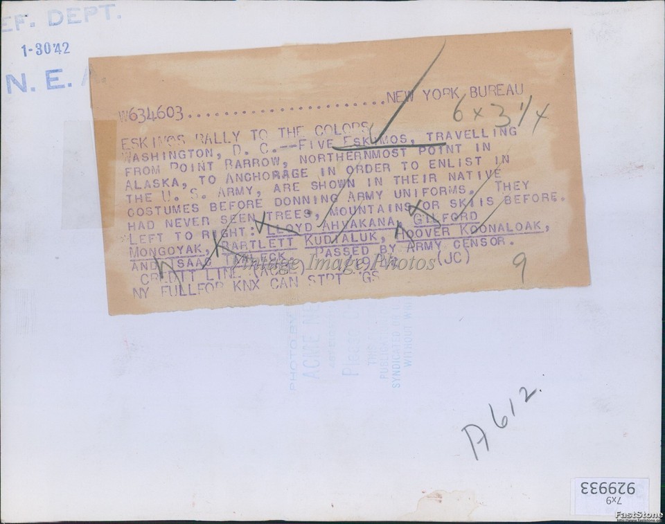 1942 Point Barrow Eskimos Travel To Anchorage To Enlist In Army Ww2 ...