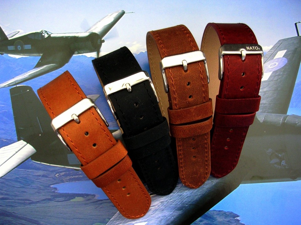 1pc NATO ® strap RAF aviator Pilot distressed Leather Bund watch band ...