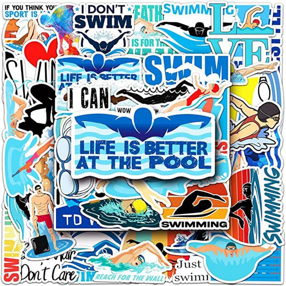 Swimming Stickers for Water Cup Laptop, Vinyl Sticker Gift Decals for ...