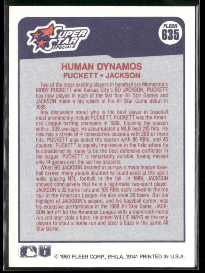 1990 Fleer - Super Star Specials Bo Jackson, Kirby Puckett #635 MINT | eBay