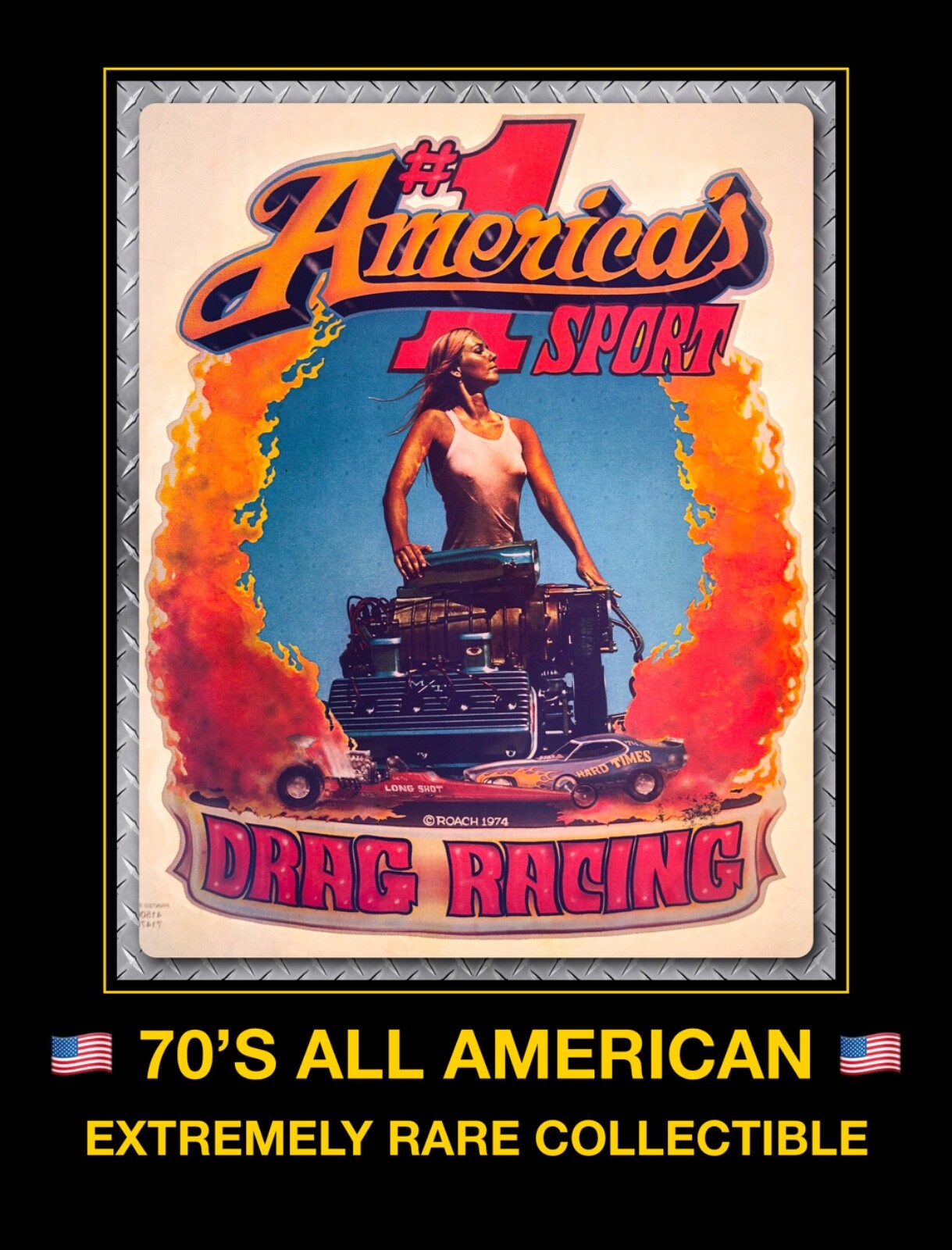VTG 70s NASCAR NHRA Drag Racing 80s ICONIC USA Sexy T… - Gem