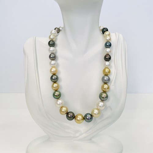 White & Golden South Sea Pearls, Tahitian Pearls Mix Necklace 9-14mm ...