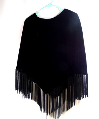 NWT-Cejon Womens One Size Black Velour Shawl Wrap Cape Fringe Trim | eBay