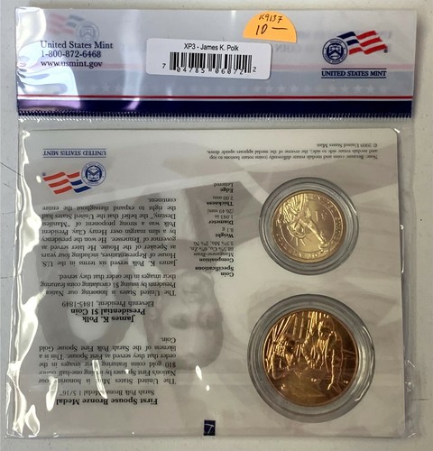 US Mint Sarah & James K Polk Pres. $1 Coin & First Spouse Medal Set ...