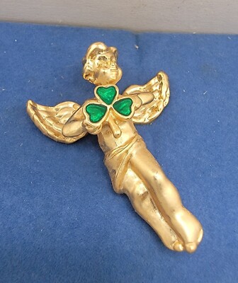 Avon Shamrock Pin Guardian Angel Green Clover Irish St Patrick's Day ...