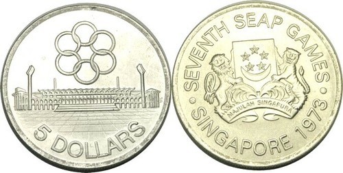 elf Singapore 5 Dollars 1973 Silver SEAP Games Stadium | eBay