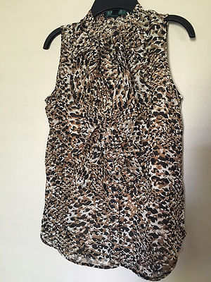 RALPH LAUREN Leopard Multi Geometric Ruffle Neck Sleeveless Tank Top ...