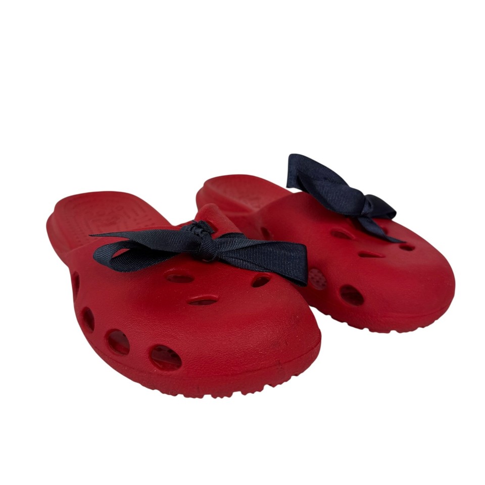 Crocs Audrey Hallmark Red Slip On Flats with Navy Blue Bow Women's Size ...