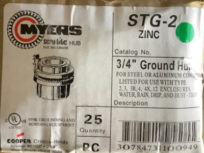 Myers Hubs - STG2, Lot of 75, 3 Boxes of 25 per box, 3/4” Conduit Hubs ...