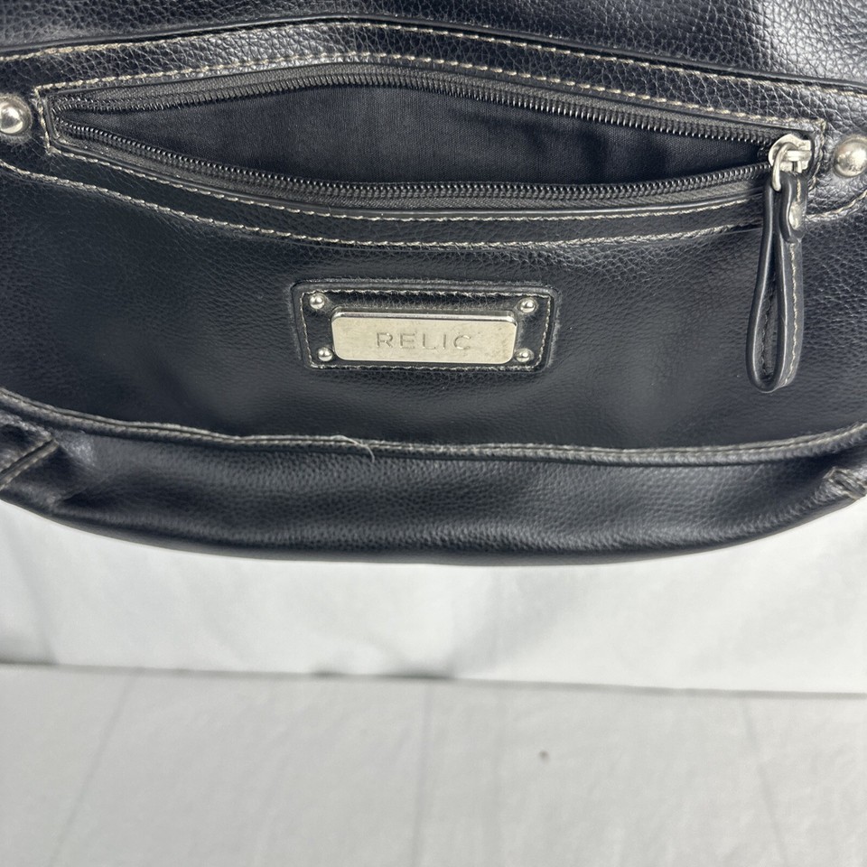 Relic Black Leather Flap Handbag Purse Bag Satchel | eBay