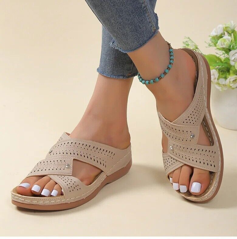 Women Summer Orthopedic Mules Sandals Slippers Comfy Open Toe Flat ...