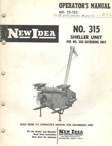 NEW IDEA 315 SHELLER UNIT OPERATOR'S MANUAL | eBay