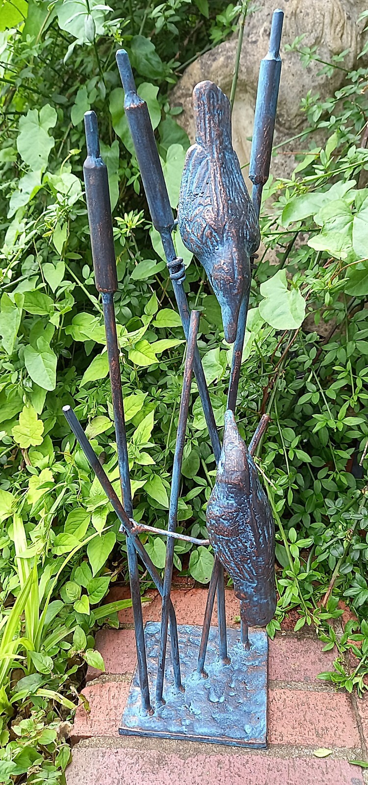Birds on Reeds Garden Statue - Cast Iron with a Beautiful Aged Bronze ...