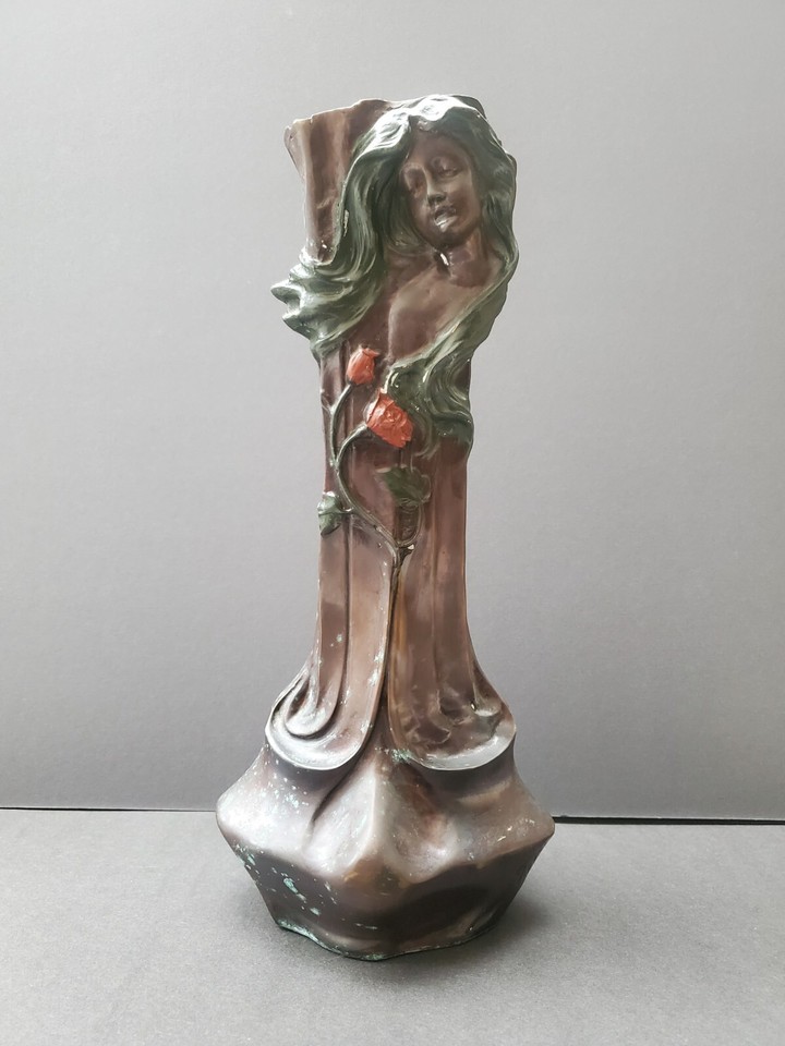 Signed Patinated Bronze Art Nouveau Vase Maiden & Roses By Francesco Flora 16.5" | eBay