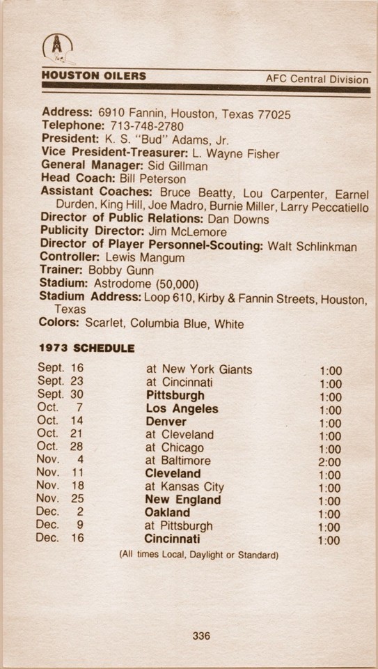 1973 Houston Oilers & Denver Broncos Schedule – NFL Vintage 4x7 ...
