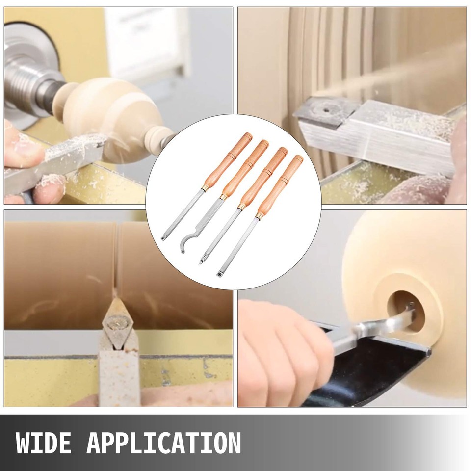 VEVOR Wood Turning Tools for Lathe 4 pc Set, Carbide & Beech Wood, New ...