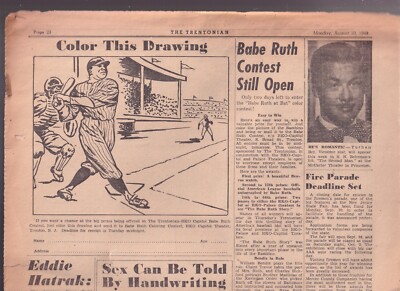 Babe Ruth-Color this Drawing Article August 30, 1948, Trentonian Paper ...