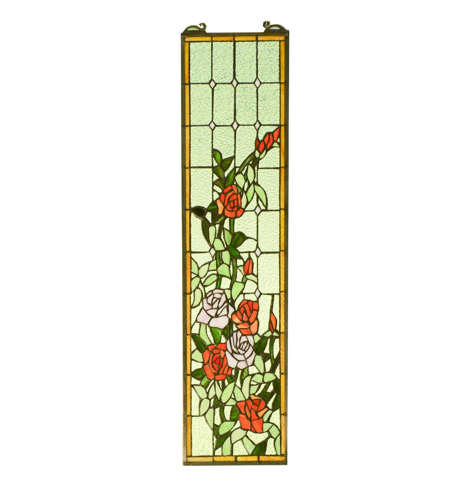 10" x 36" Handcrafted Tiffany Style stained glass window panel Rose ...